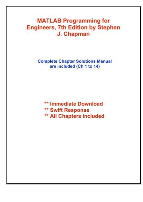 Solutions For Matlab Programming For Engineers 7th Edition By Chapman All Chapters Included
