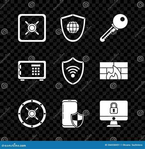 Set Safe Shield With World Globe Key Smartphone Security Shield