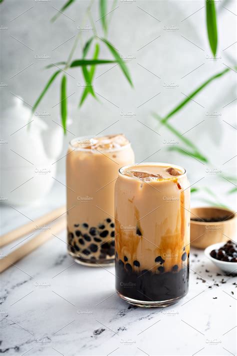 Boba Milk Tea In A Tall Glass With Ice Ice Tea Photography Milk Tea