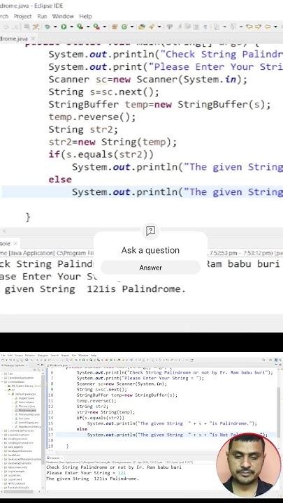 Check String Palindrome Or Not Palindrome Java Coding