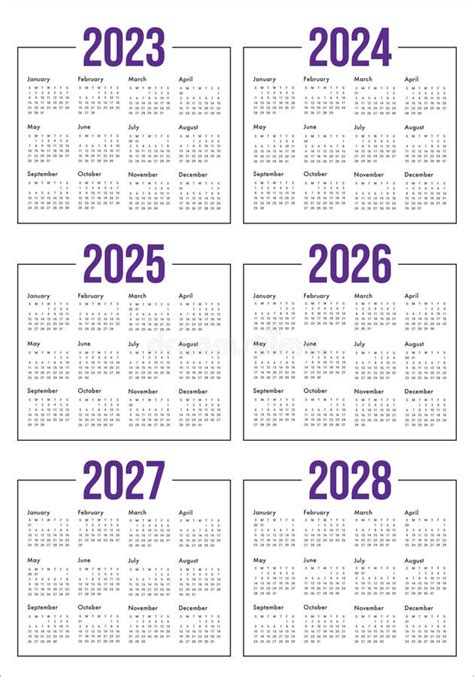 2023 2028 Year Calendar Design Stock Vector Illustration Of 2024
