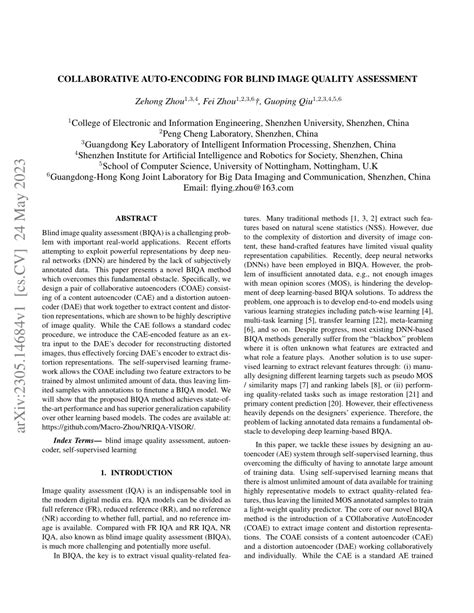 Pdf Collaborative Auto Encoding For Blind Image Quality Assessment