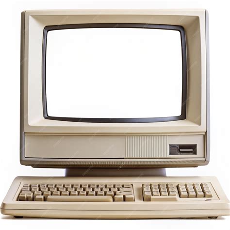 Vintage Beige Desktop Computer With A Blank White Monitor Screen Keyboard And A Builtin Floppy