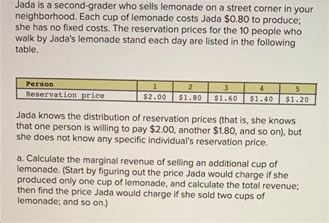 solved jada is a second grader who sells lemonade on a