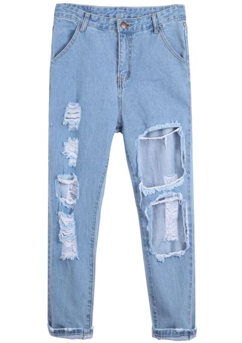 Blue Slim Ripped Pockets Denim Pant Skr17506 Denim Jeans Ripped