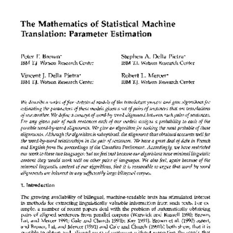 The Mathematics Of Statistical Machine Translation Parameter Estimation Acl Anthology