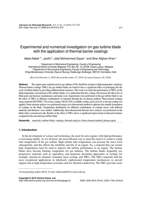 Pdf Experimental And Numerical Investigation On Gas Turbine Blade