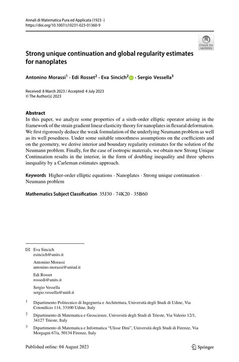 Pdf Strong Unique Continuation And Global Regularity Estimates For