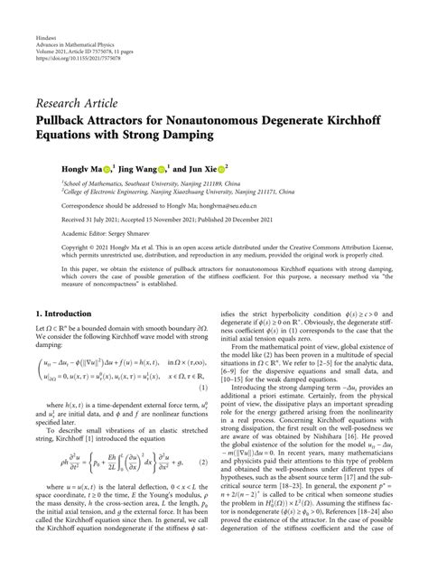 Pdf Pullback Attractors For Nonautonomous Degenerate Kirchhoff Equations With Strong Damping