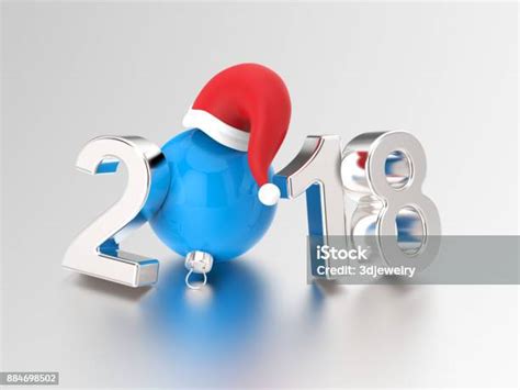 3d 그림 새 해 2018은 숫자와 산타 클로스 모자에 파란색 크리스마스 공 0명에 대한 스톡 사진 및 기타 이미지 0명 1월 겨울 Istock