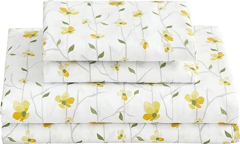 Softan King Size Yellow Floral Printed Sheet Set With Deep Pocket 4