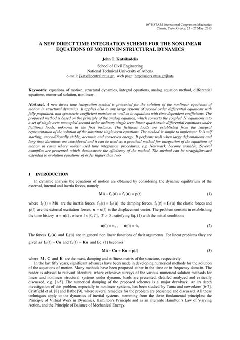 Pdf A New Direct Time Integration Scheme For Nonlinear Equations Of Motion In Structural Dynamics