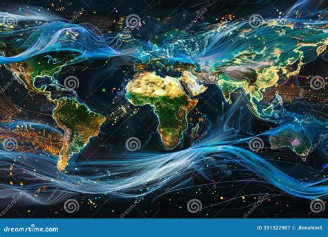 Global Connections A World Map With Flowing Lines Stock Illustration Illustration Of Data
