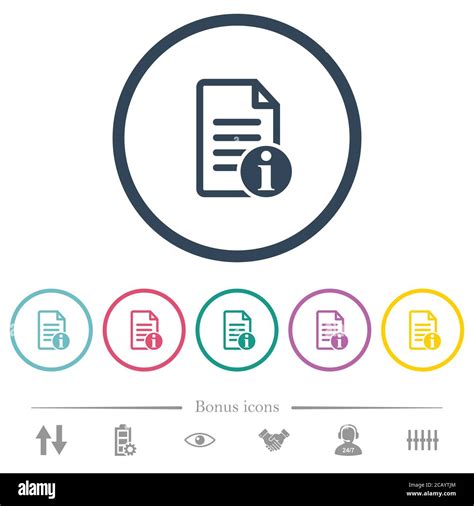 Document Info Flat Color Icons In Round Outlines 6 Bonus Icons Included Stock Vector Image