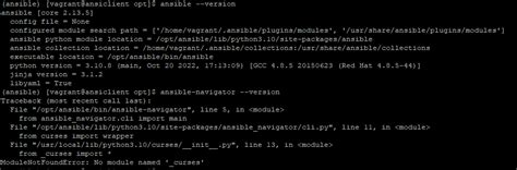 ansible navigator modulenotfounderror no module named curses