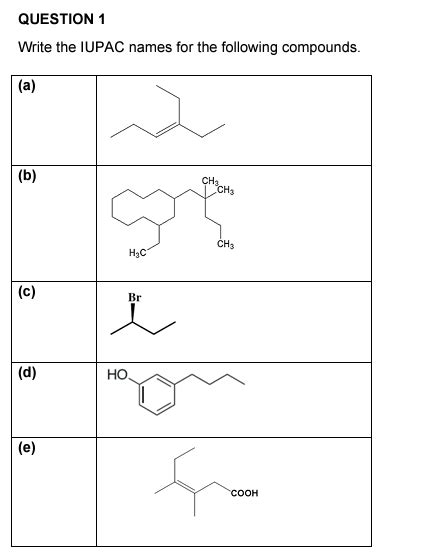 Solved Question 1write The Iupac Names For The Following