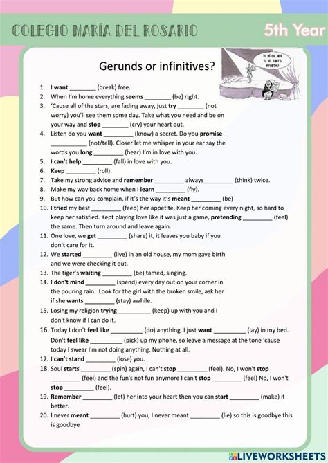 Gerunds Or Infinitives Songs Online Exercise For Live Worksheets