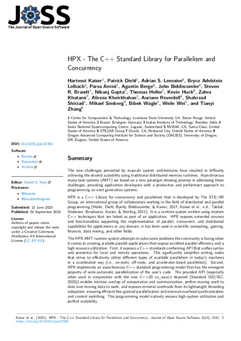 Pdf Hpx The C Standard Library For Parallelism And Concurrency