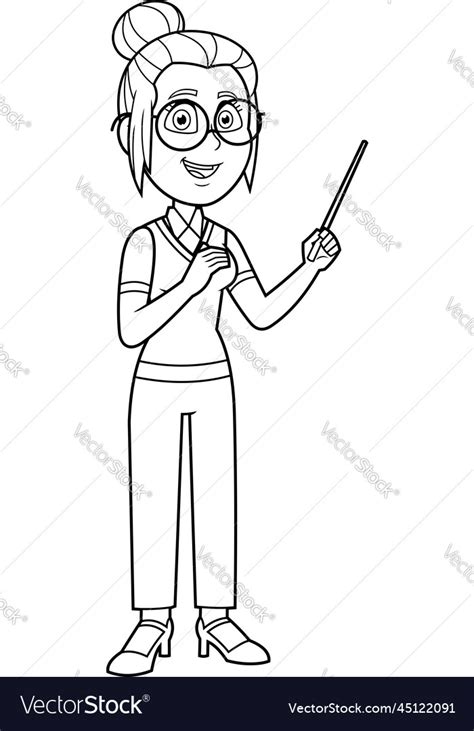 Outlined Female Teacher Cartoon Character Vector Image