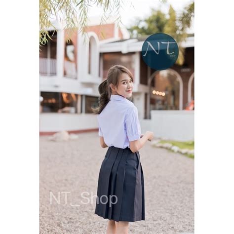 เสื้อนักเรียนหญิงเสื้อมัธยมปลายแขนจีบถูกระเบียบ สีขาวโอโม่ Nt Shop18 Thaipick