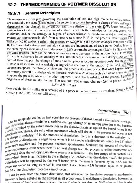 Notes Thermodynamics Of Polymer Solution And Solubility Parameter