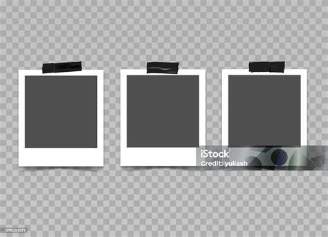 흰색 테두리와 검은 색 스티커 테이프 사진 프레임 벡터 3d 사실적입니다 현대적인 디자인에 대한 모형 투명 한 배경에 빈 템플릿 3 빈 사진 카드 Eps 10 0명에 대한