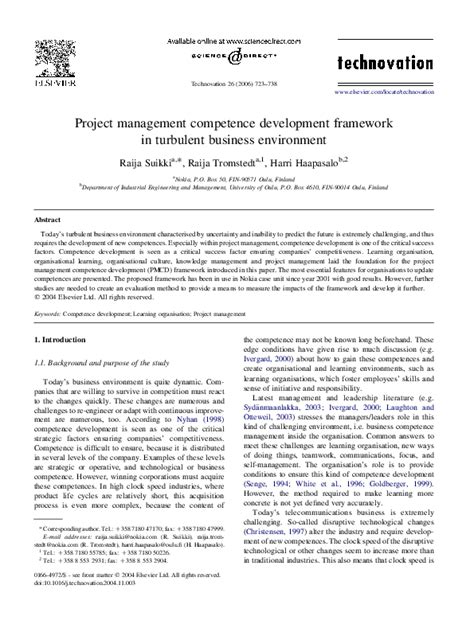 Pdf Project Management Competence Development Framework In Turbulent