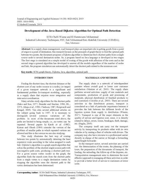 PDF Development Of The Java Based Dijkstra Algorithm For Optimal Path Detection