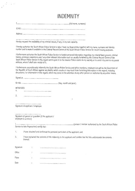 Indemnity Form Indemnity I Full Name Surname Id No Address Here