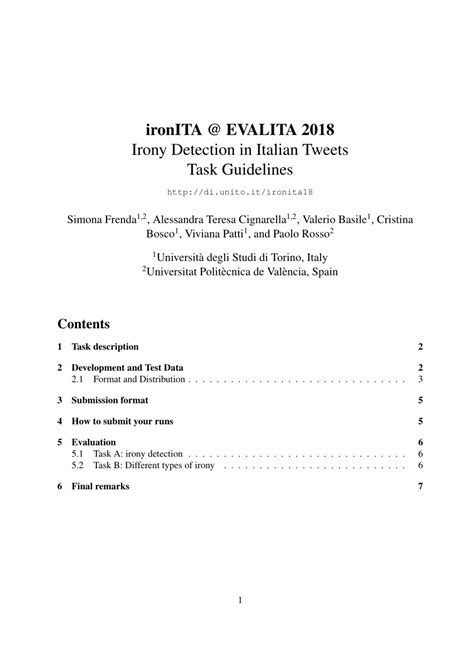 Pdf Ironita Evalita 2018 Irony Detection In Italian Tweets Task