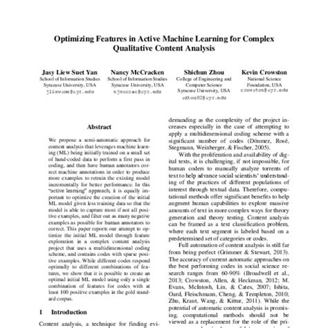 Optimizing Features In Active Machine Learning For Complex Qualitative Content Analysis Acl