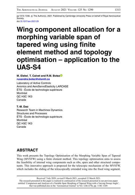 Pdf Wing Component Allocation For A Morphing Variable Span Of Tapered Wing Using Finite