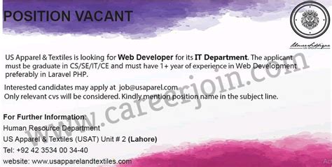 Us Apparel And Textiles Pvt Ltd Jobs November 2020
