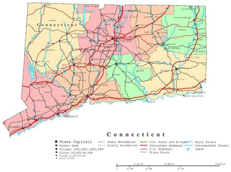 Large Detailed Administrative Map Of Connecticut State With Roads Highways And Cities