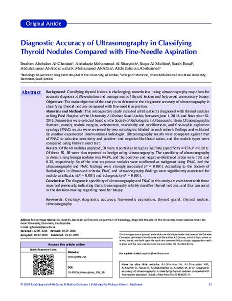 Pdf Diagnostic Accuracy Of Ultrasonography In Classifying Thyroid Nodules Compared With Fine