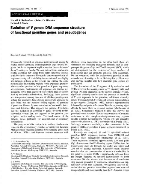 Pdf Evolution Of V Genes Dna Sequence Structure Of Functional
