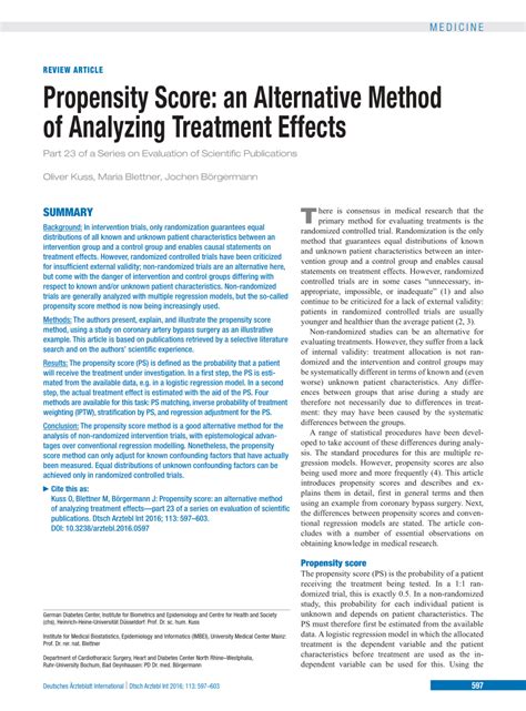 Pdf Propensity Score An Alternative Method Of Analyzing Treatment