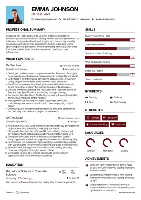 10 QA Test Lead Resume Samples Templates For 2025