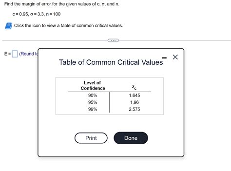 Solved Find The Margin Of Error For The Given Values Of Cσ