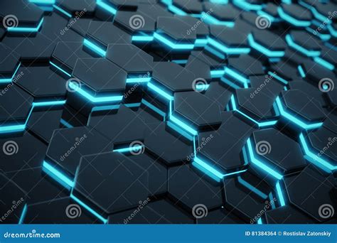 Abstract Blue Glowing Of Futuristic Surface Hexagon Pattern 3d