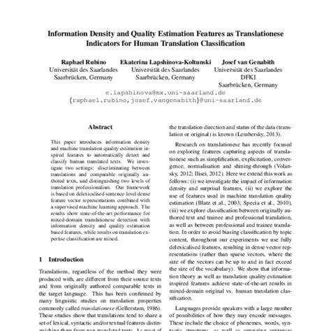 Information Density And Quality Estimation Features As Translationese
