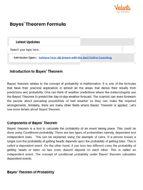Bayes Theorem Formula Pdf