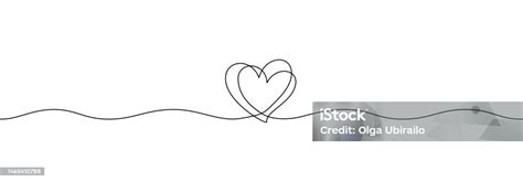 부부의 마음과 사랑의 상징의 하나의 연속 선 그리기 얇은 컬 테두리와 단순한 선형 스타일의 낭만적 인 상징 편집 가능한 획 현대 낙서 벡터 일러스트 레이 션 하트 모양에