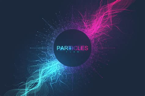 동적 입자 파도 흐름과 추상 과학적 배경 프랙탈 요소가 있는 3d 데이터 시각화 사이버 펑크 스타일 디지털 벡터 일러스트레이션 테크놀로지에 대한 스톡 벡터 아트 및 기타