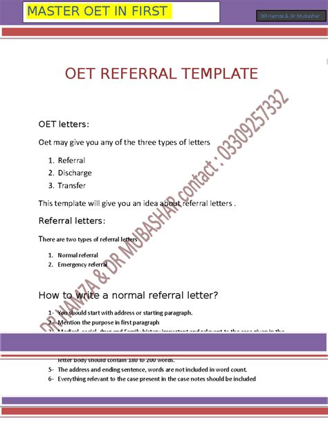 Wirting Template Oet Referral Template Oet Letters Oet May Give You