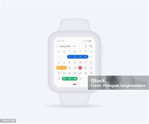 스마트워치 캘린더 플래너 앱 개념 활동 캘린더 템플릿 Ui Ux 손목시계 캘린더 일정 일정 연간 계획 회의 애플리케이션 캘린더 이벤트 약속 이벤트 피트니스 벡터 1월에 대한