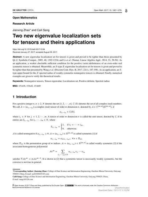 Pdf Two New Eigenvalue Localization Sets For Tensors And Theirs