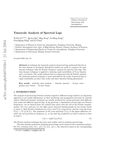 Pdf Timescale Analysis Of Spectral Lags