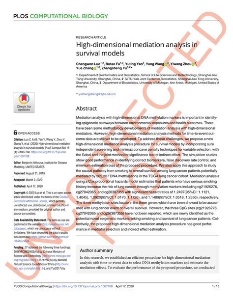 Pdf High Dimensional Mediation Analysis In Survival Models