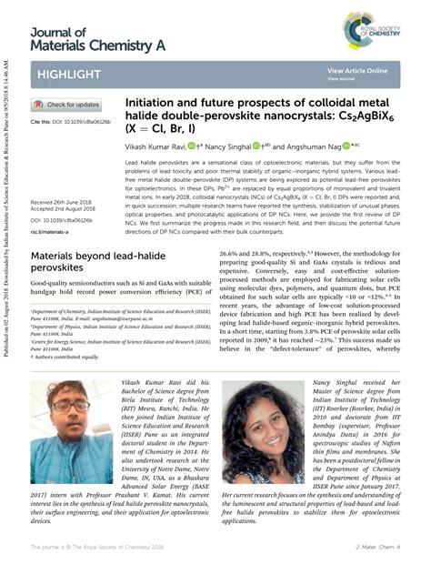 Pdf The Beginning And The Future Prospect Of Colloidal Double Halide